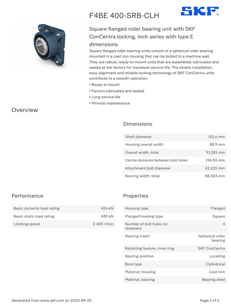 SKF F4BE 400-SRB-CLH Specification | PDF | License | Bearing (Mechanical)