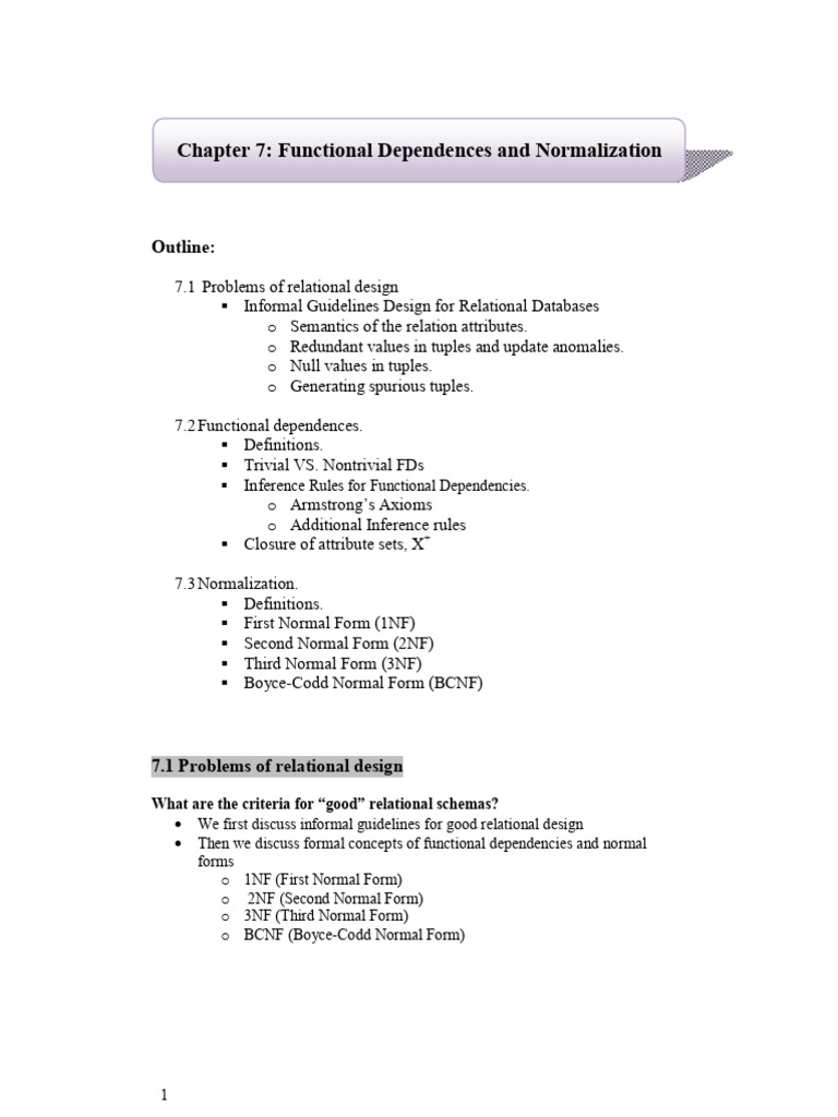 Ch7 Functional Dependencies and Normalization | PDF | Relational Model | Software Design