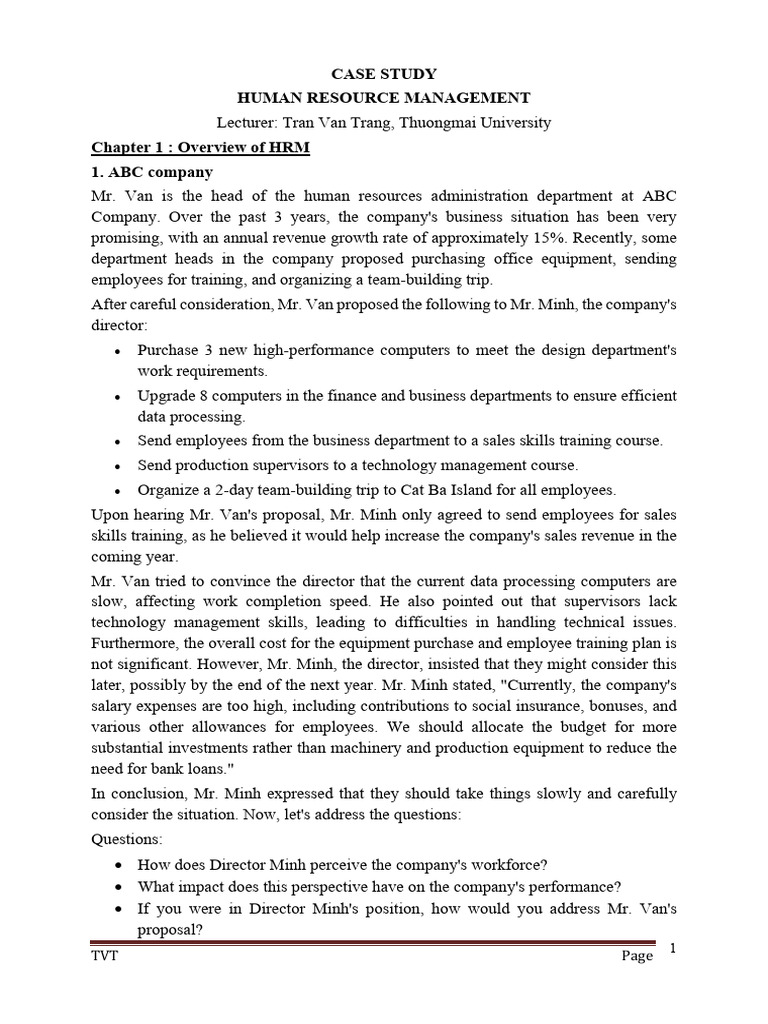 Case Study HRM Chapter 1 | PDF | Employment | Human Resources