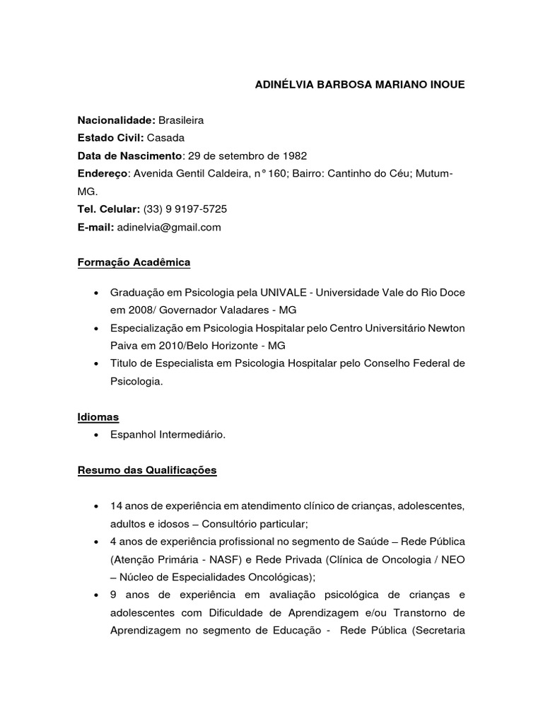 Cred. 6 - Currículo Adinélvia | PDF