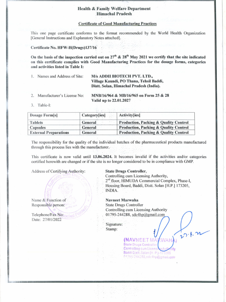 WHO GMP Certificate | PDF