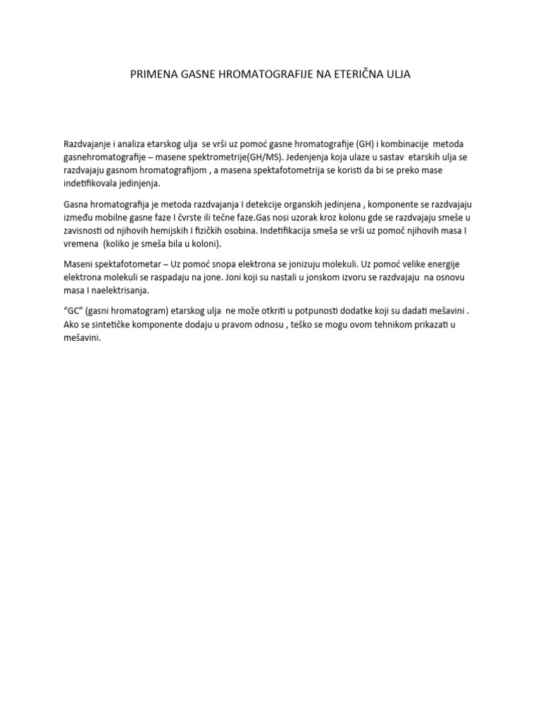 Primena Gasne Hromatografije Na Eterična Ulja | PDF
