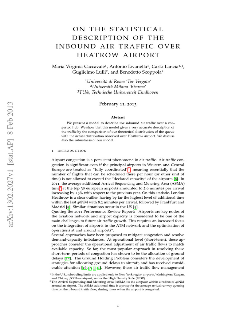 On The Statistical Description of The Inbound Air Traffic Over Heathrow ...