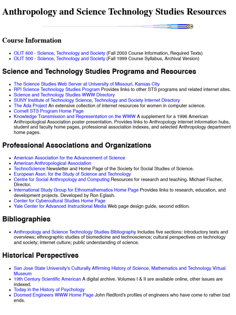 Anthropology and Science Technology Studies Home Page | PDF