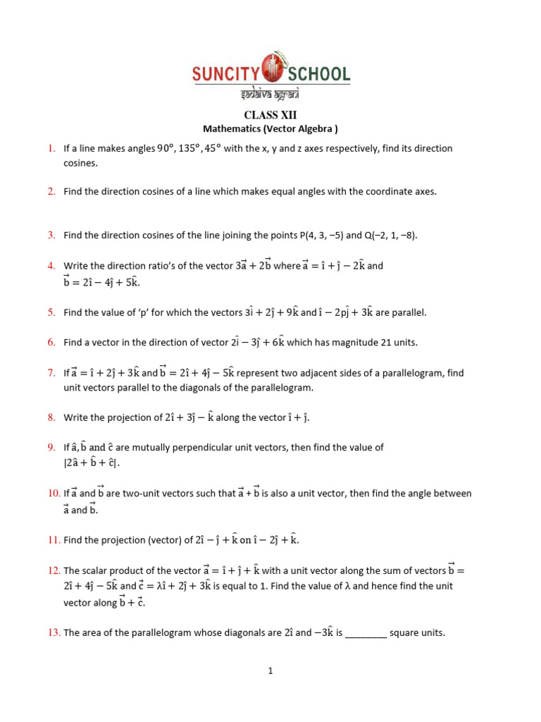 Class XII Vector Algebra Problems | PDF