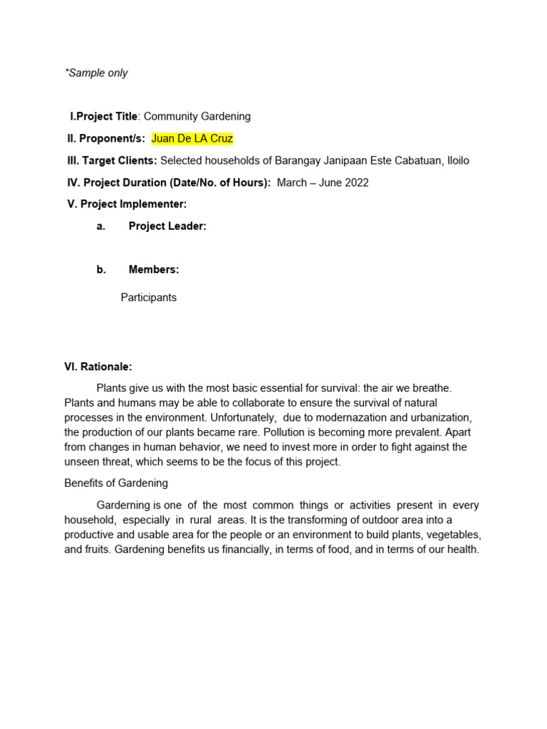 NSTP PROJECT PROPOSAL Sample 2 | PDF