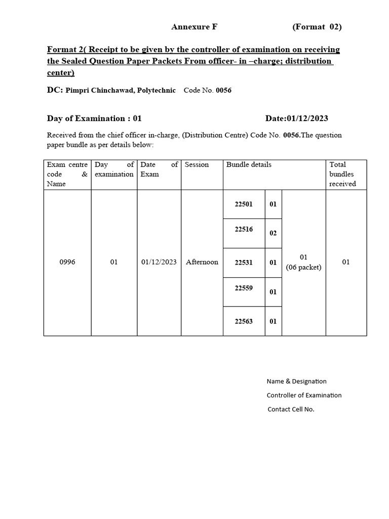 Annexure F (Format No.02) | PDF