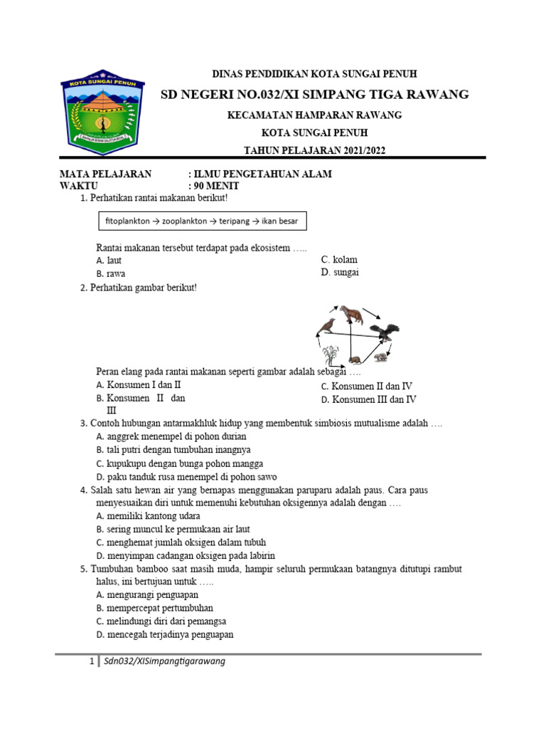 Soal Usbn Ipa Paket 1 2020 | PDF | Sains & Matematika