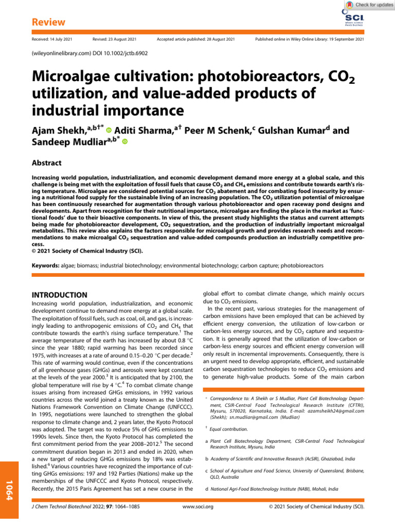 Ajam Shekh 2021 Microalgae cultivation photobioreactors, CO2 | PDF