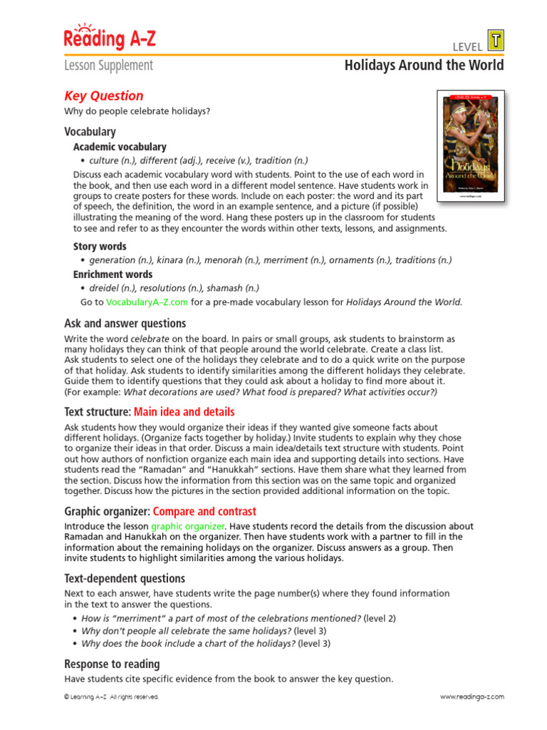 Holidays Around The World Ccss LP | PDF | Communication | Cognitive Science
