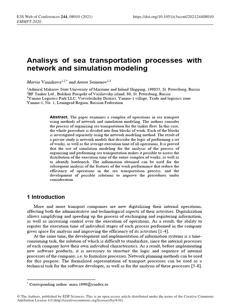 Analisys of Sea Transportation Processes With Netw | PDF | Cargo | Time