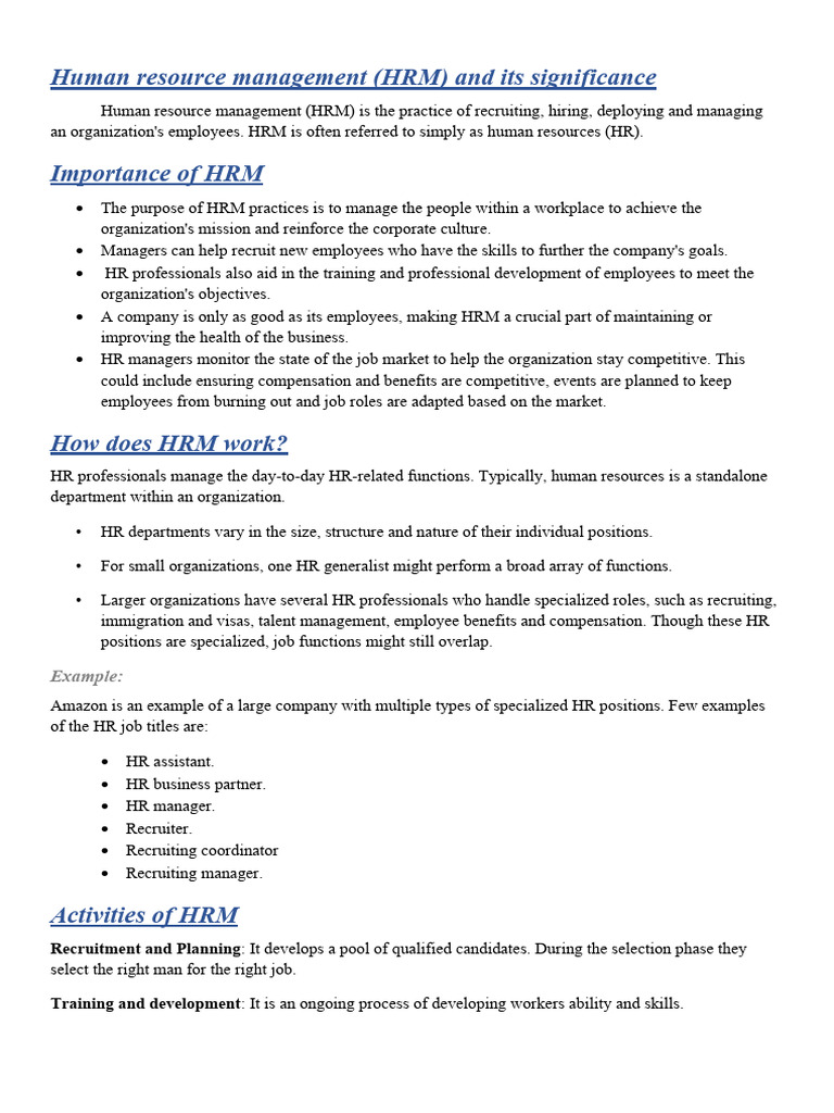 Human Resource Management (HRM) and Its Significance: Example | PDF