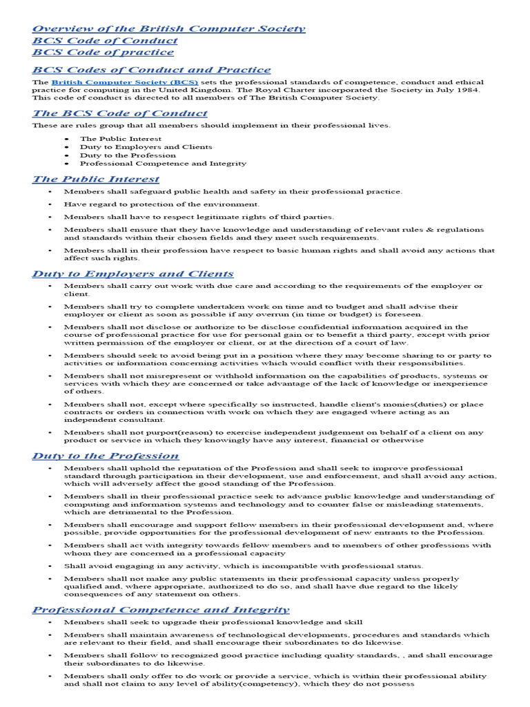 Lec14 BCS Code of Ethics | PDF