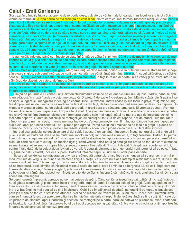 Cl.a V-A, Calul" de Emil Gârleanu, 09.11.2023 | PDF