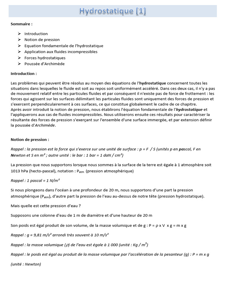 Hydrostatique | PDF