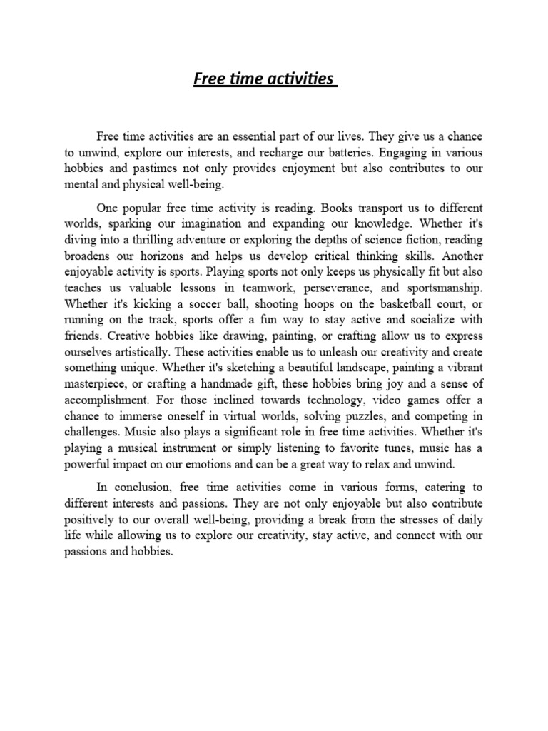 4 Free Time Activities | PDF