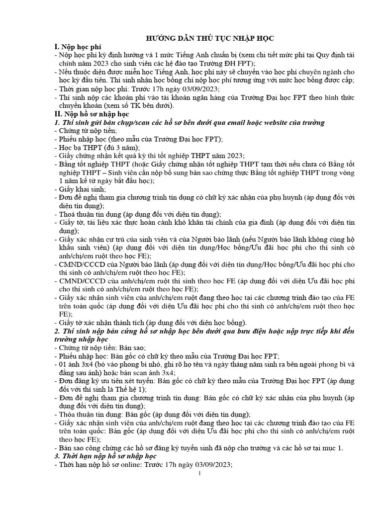 Huong Dan Nhap Hoc 2023 | PDF