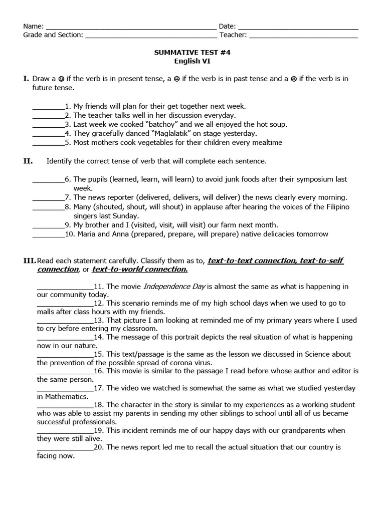 Fourth Summative Test | PDF