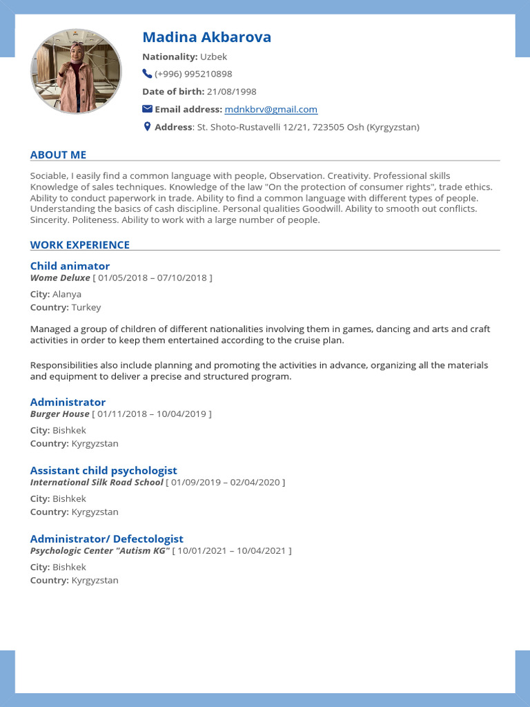 MADINA CV | PDF | Kyrgyzstan | Human Communication