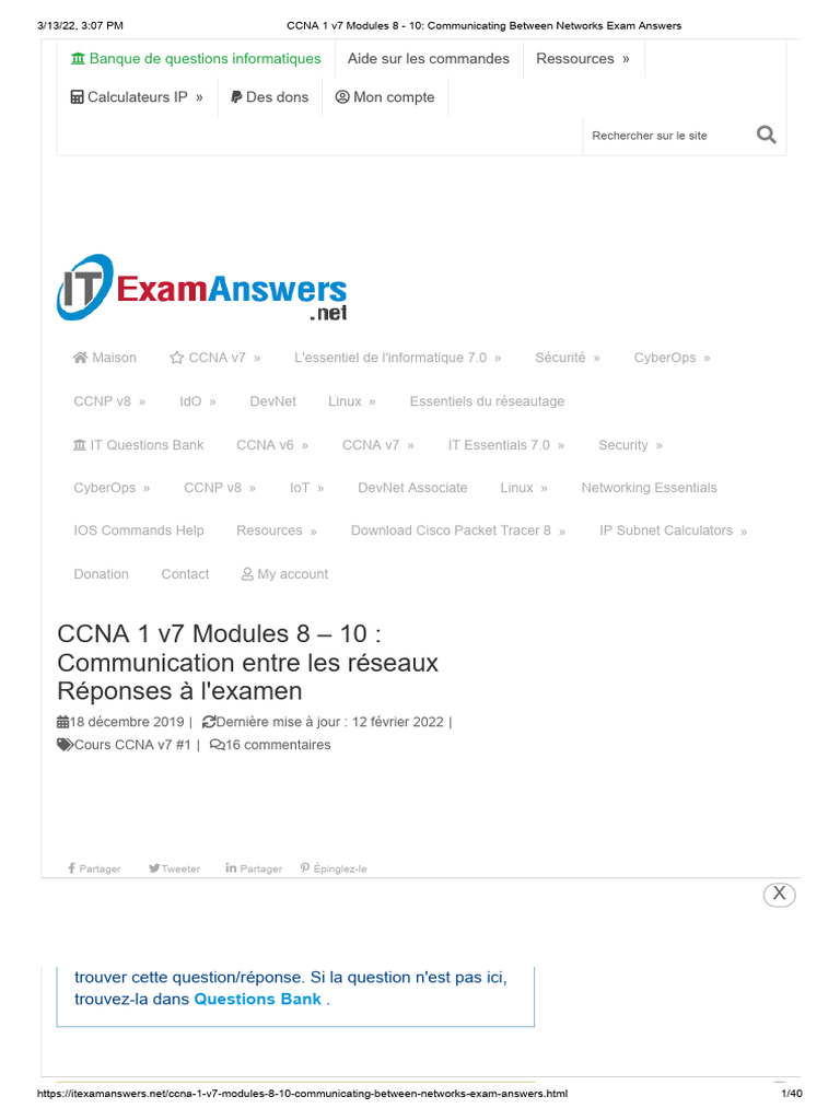 CCNA 1 v7 Modules 8 - 10 - Communicating Between Networks Exam Answers ...