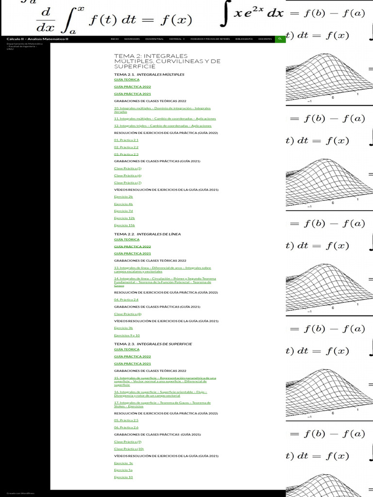 Tema 2 - Integrales Múltiples, Curvilineas y de Superficie - Cálculo II - Análisis Matemático II ...