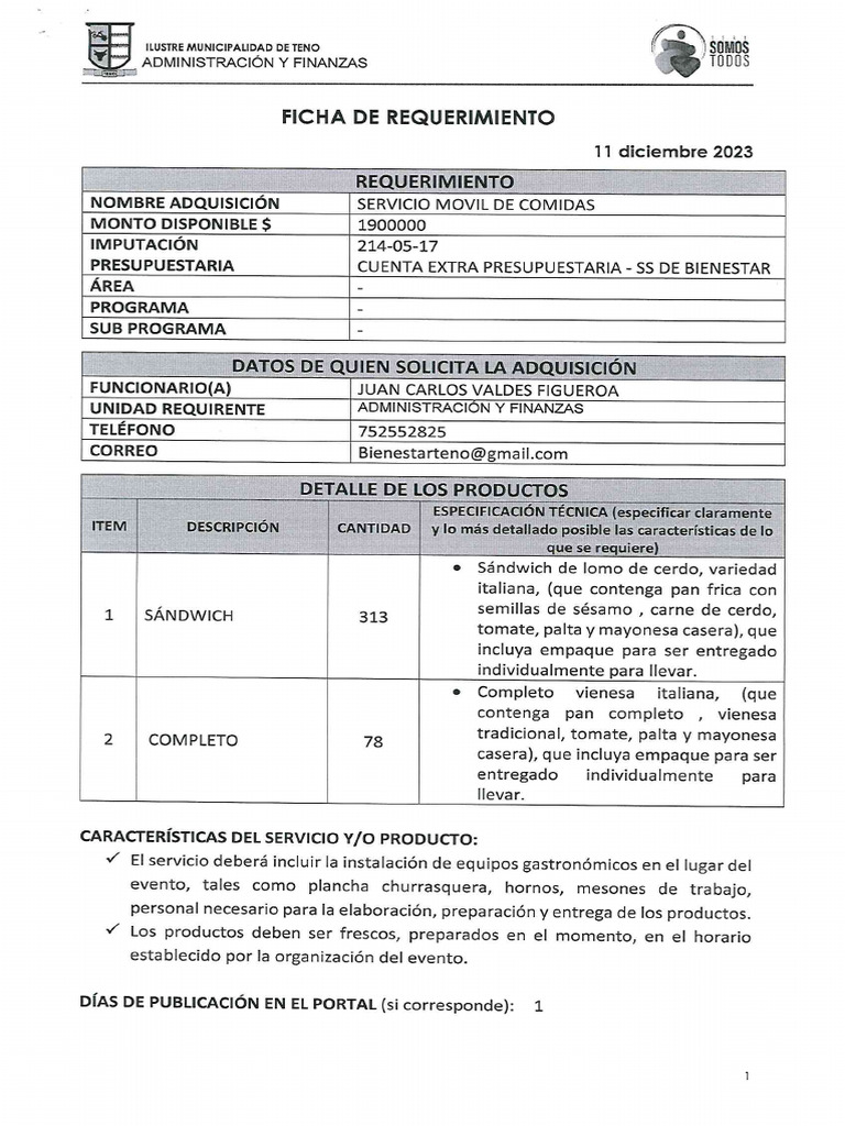 Ficha de Requerimiento | PDF