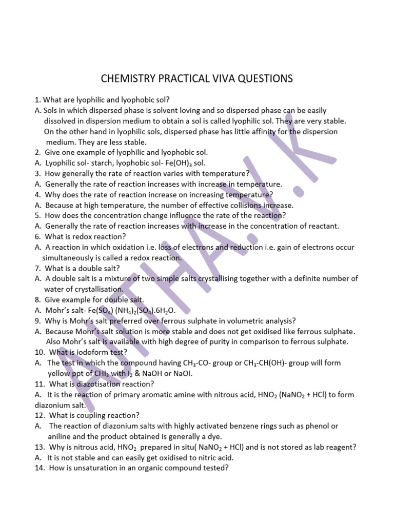 Chemistry Practical Viva Questions | PDF | Titration | Chemistry