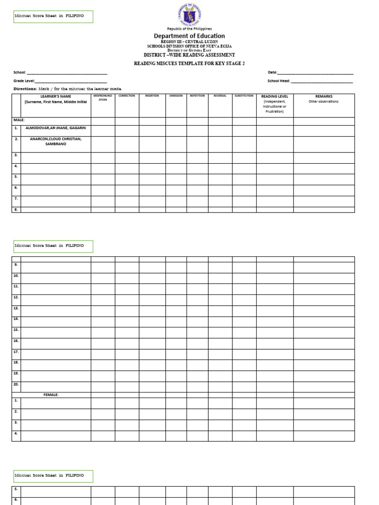 Key Stage 2 Reading Assessment Tool Filipino | PDF | Learning Methods ...