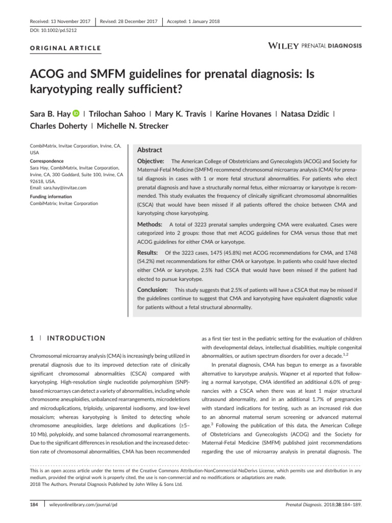 Prenatal Diagnosis - 2018 - Hay - ACOG and SMFM Guidelines For Prenatal ...