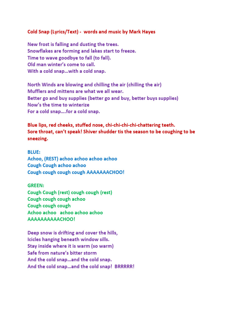 Cold Snap Lyrics - Hayes | PDF