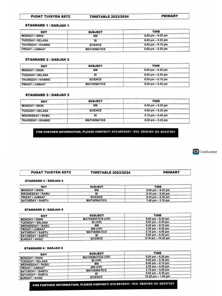 SSTC Timetable 2023 and 2024 | PDF