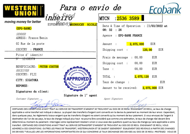 Document Western Union WU | PDF