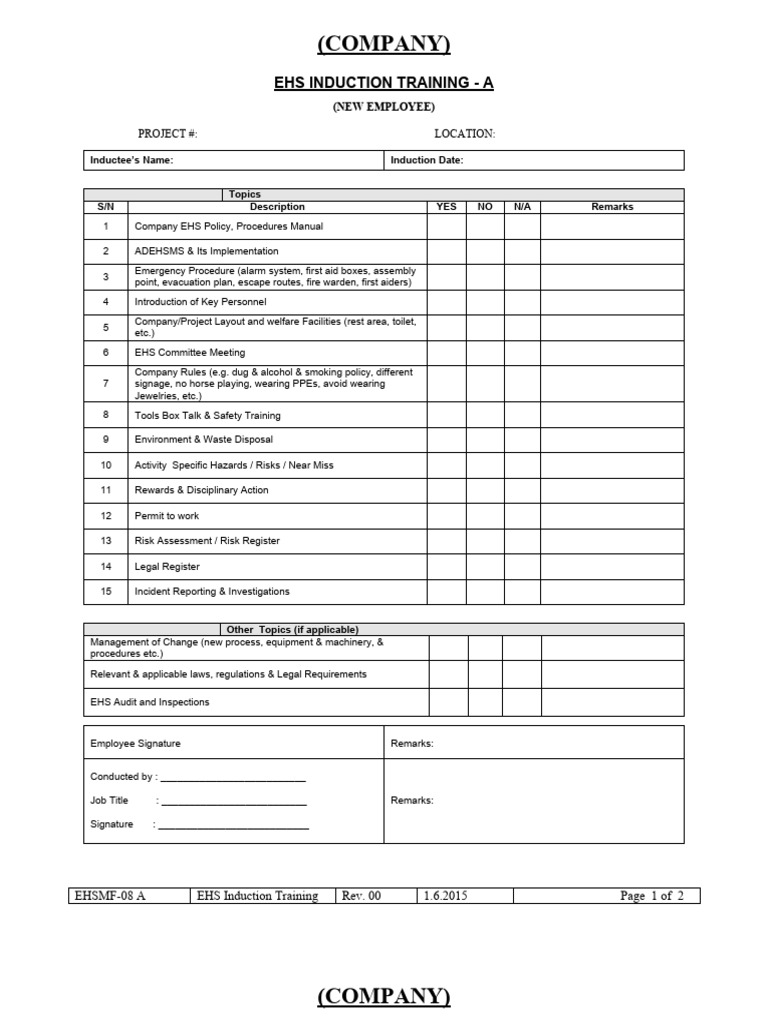 EHS Induction Training | PDF | Technology & Engineering