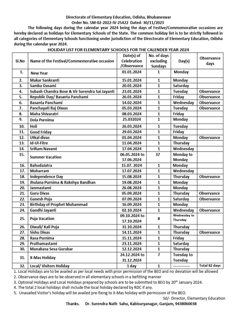Odisha School Holiday List 2024 | PDF | Hindu Worship | South Asia