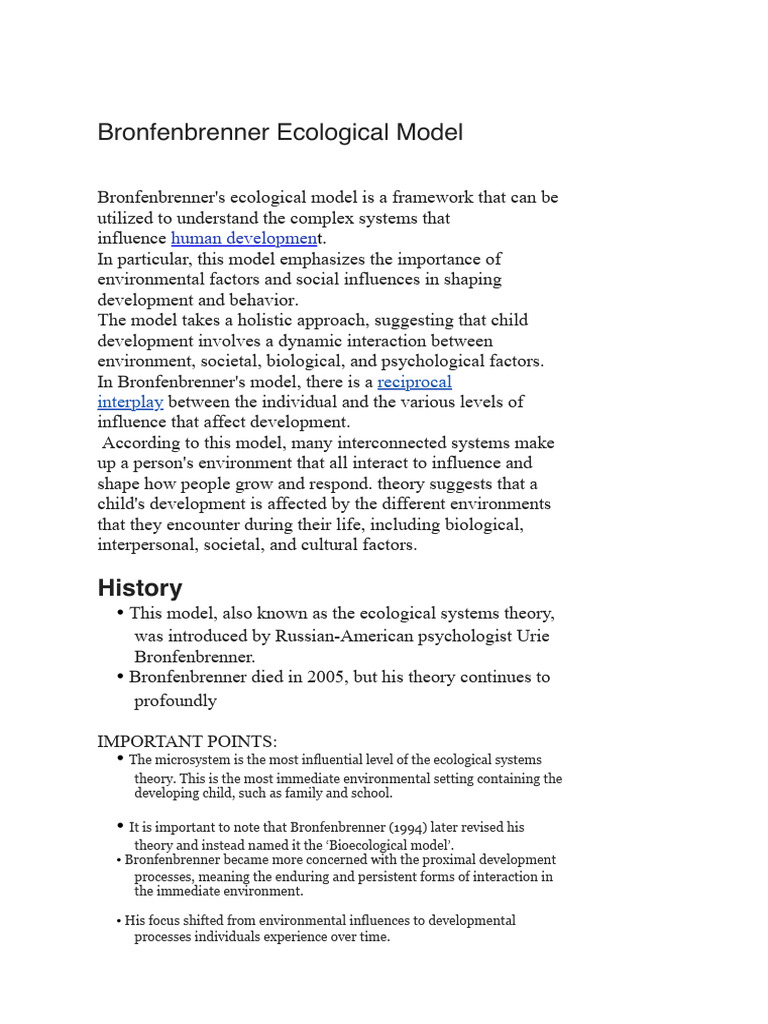 Bronfenbrenner Ecological Model | PDF
