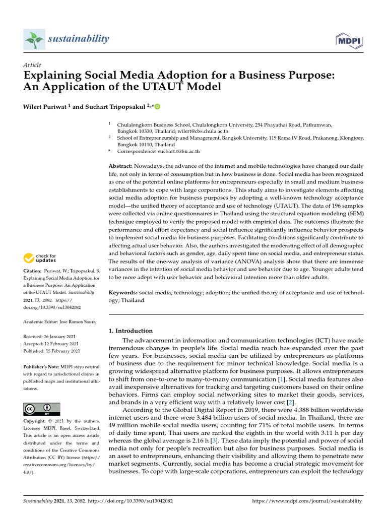 Explaining Social Media Adoption For A Business Purpose: An Application ...