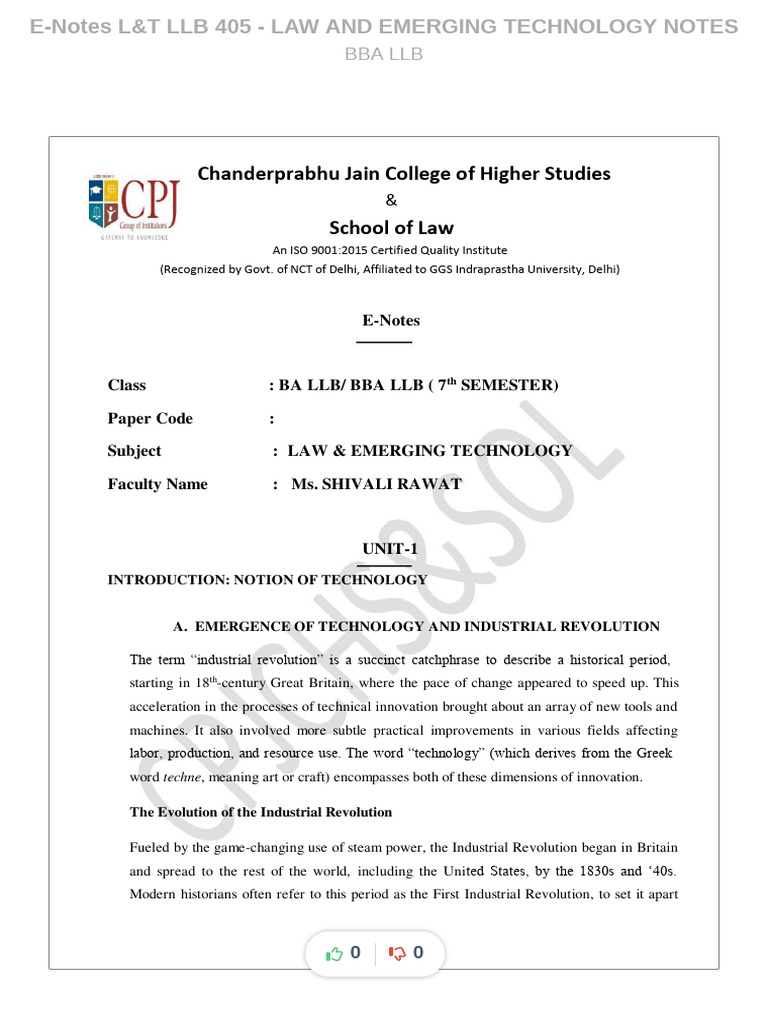 Law and Emerging Technology Notes | PDF