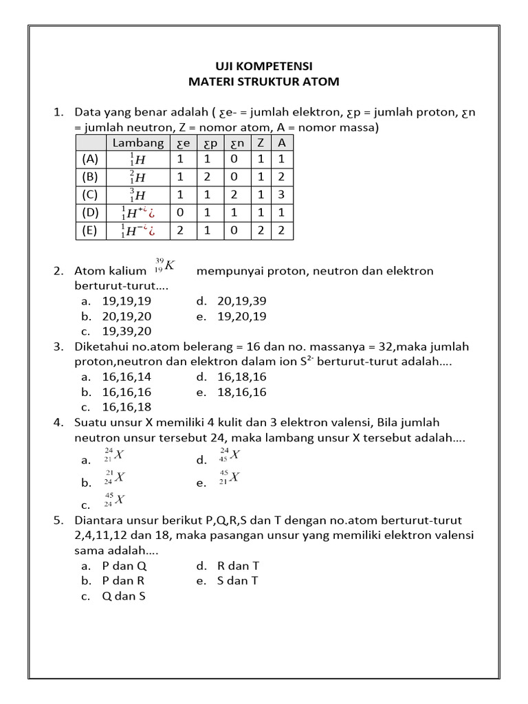 Soal Penilaian Struktur Atom - SPU | PDF | Sains & Matematika