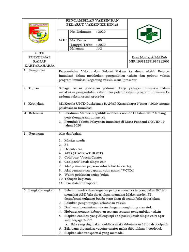 Pengambilan Vaksin Ke Dinkes | PDF