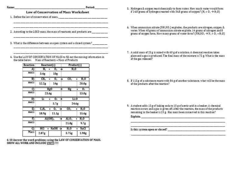 y9 law of conservation of mass chem | PDF