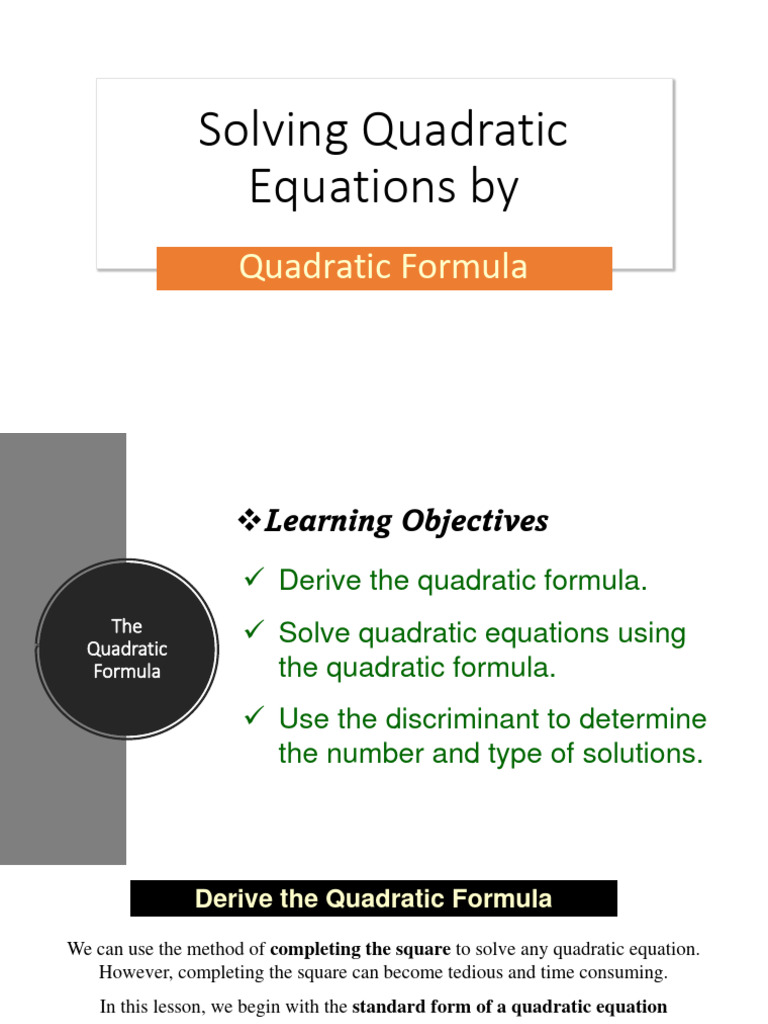 Quadratic Formula and Discriminant | PDF