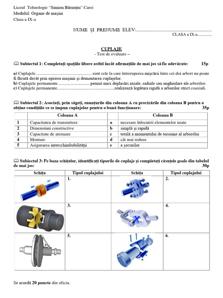 Fisa de Evaluare - Cuplaje | PDF