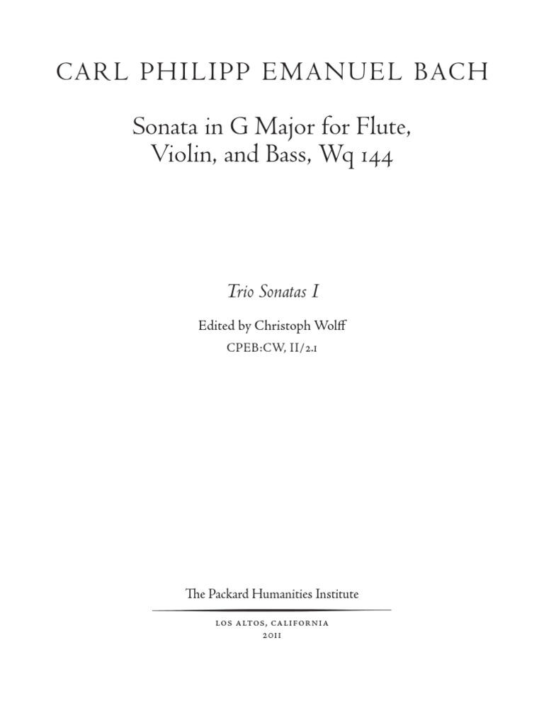 Sonata in G Major For Flute, Violin, and Bass, Wq. 144 | PDF