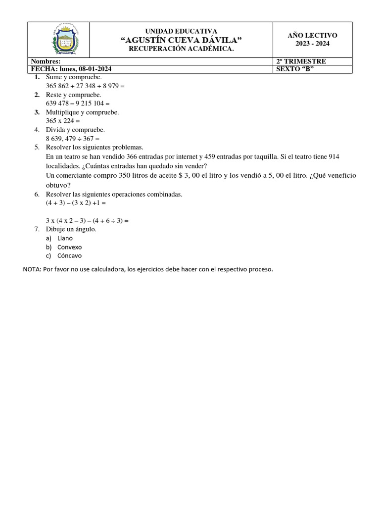 Deber Matemática 18-01 | PDF