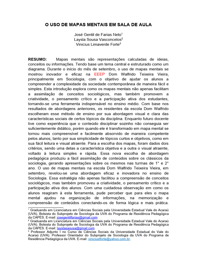 O Uso de Mapas Mentais em Sala de Aula (1) - 2 | PDF | Sociologia | Pedagogia