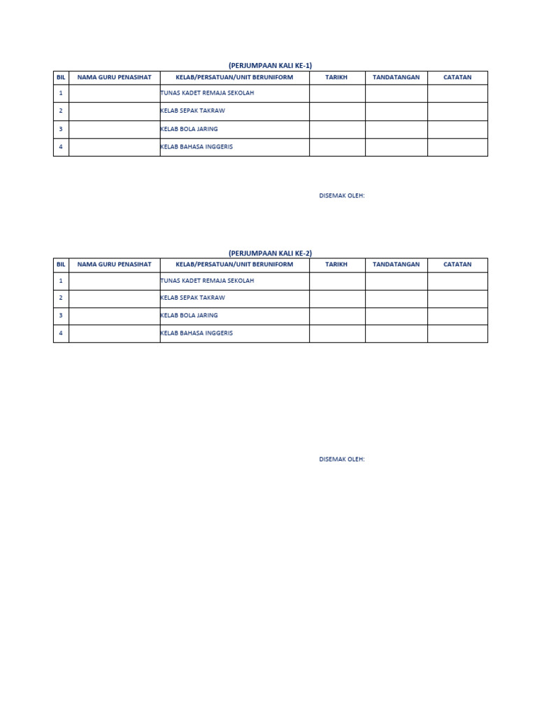 Rekod Kehadiran Guru Ke Aktiviti KK 2023 & 2024 - 2 | PDF