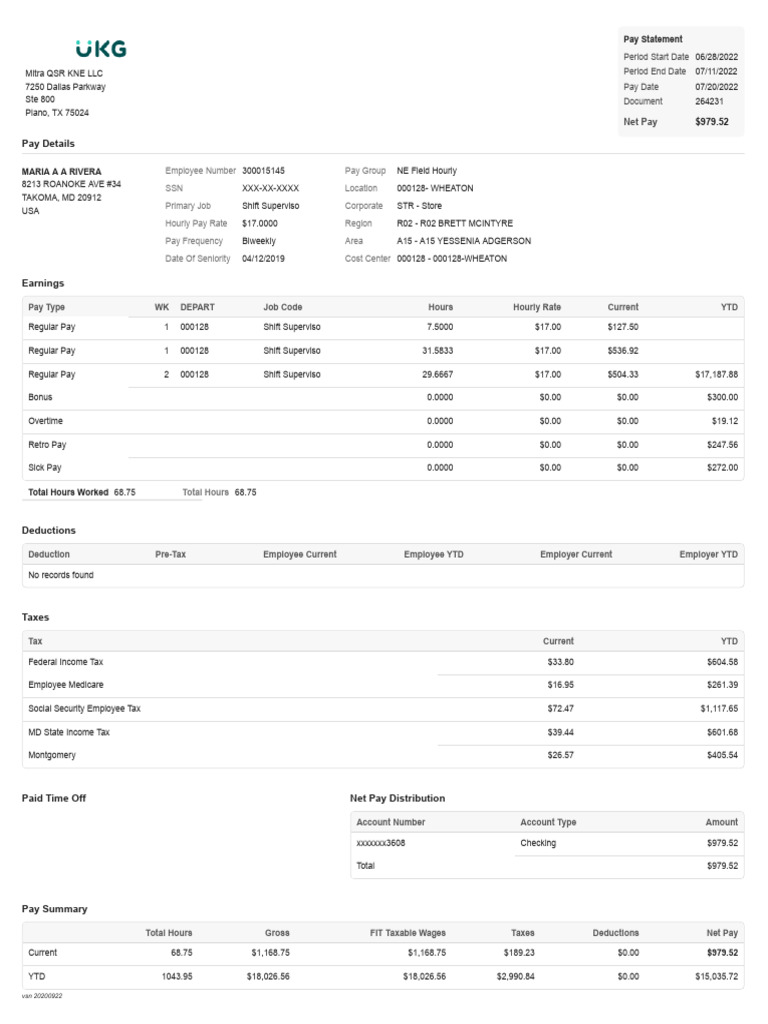 Dayforce Paystub for Maria Rivera | PDF