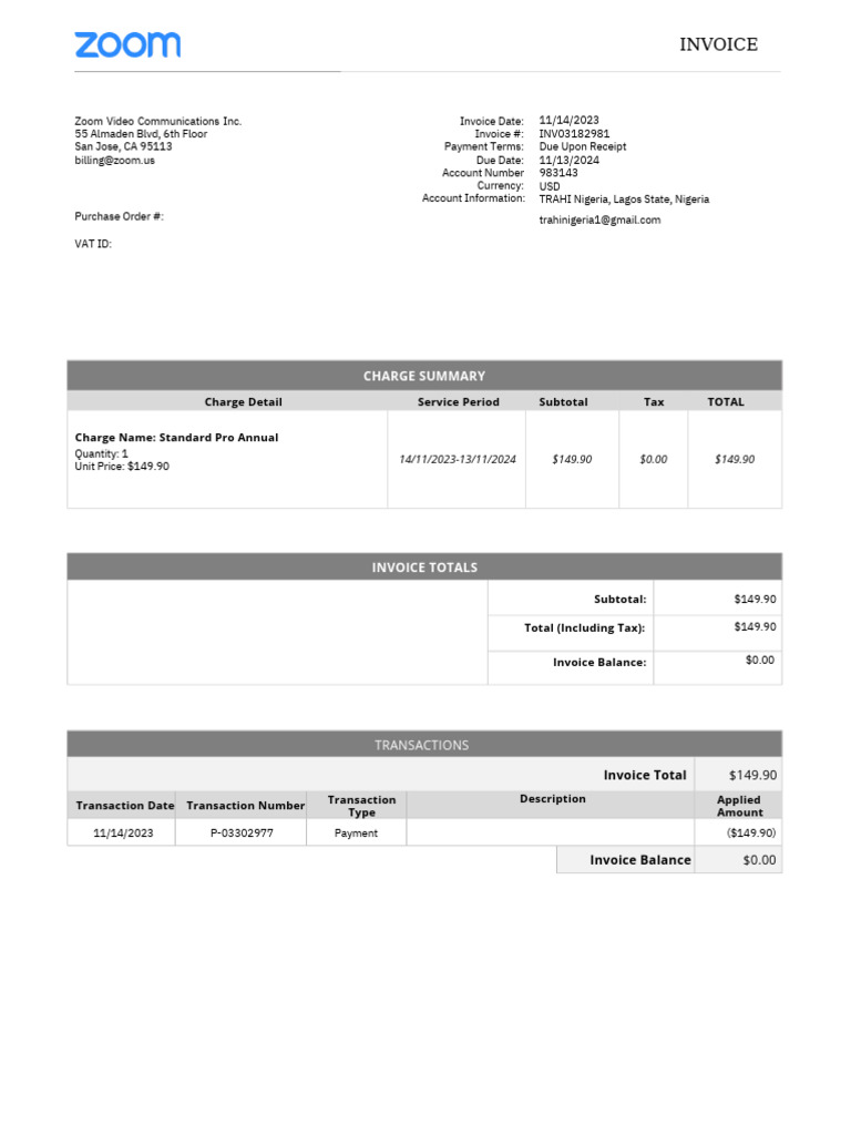 Trahi Zoom Receipt | PDF