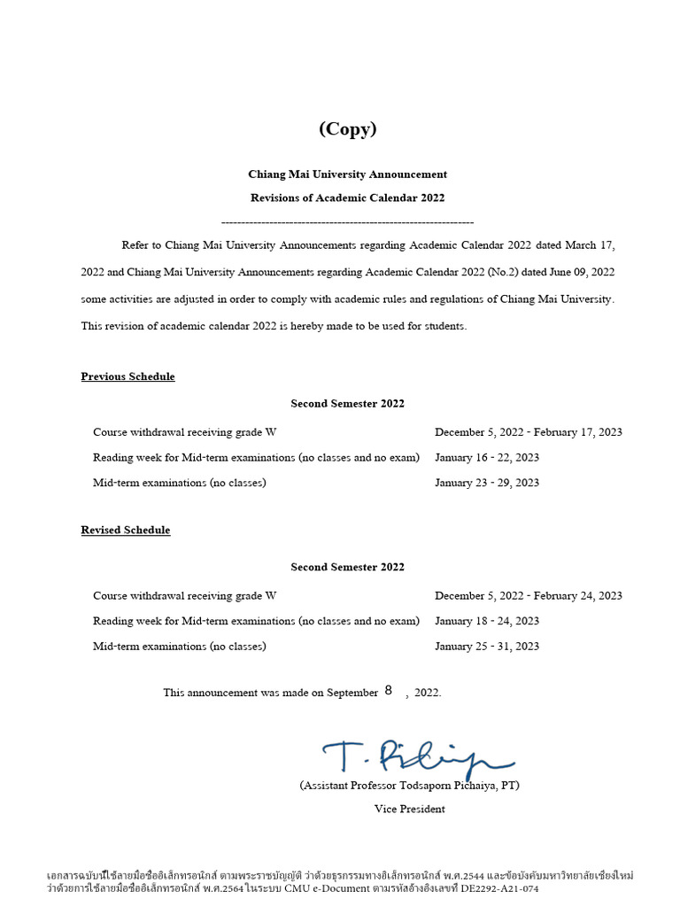 REG Academic Calendar 2022 Revision | PDF