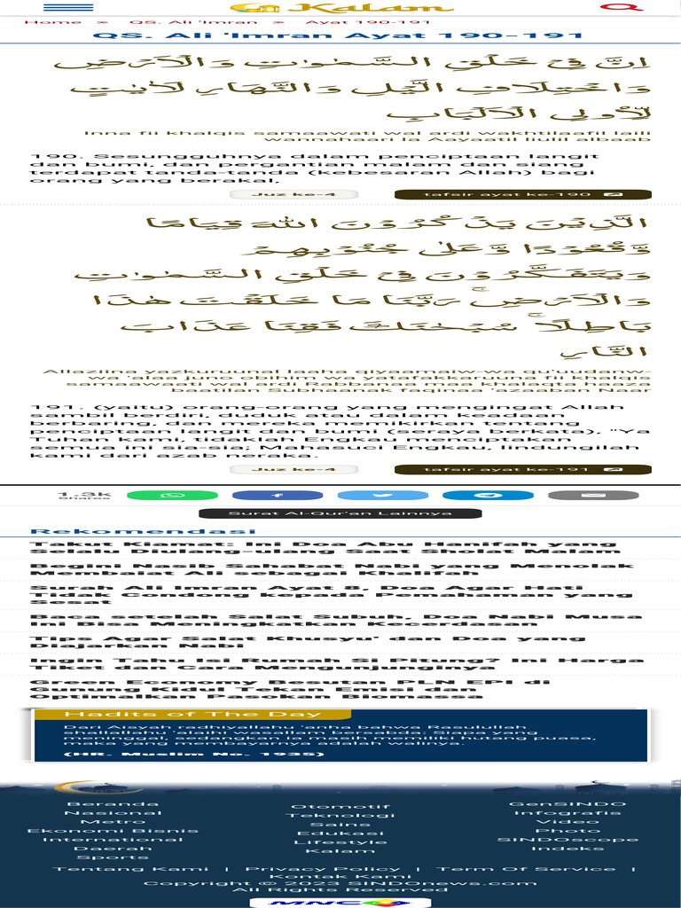 QS. Ali 'Imran Ayat 190-191 - SINDOnews Kalam | PDF